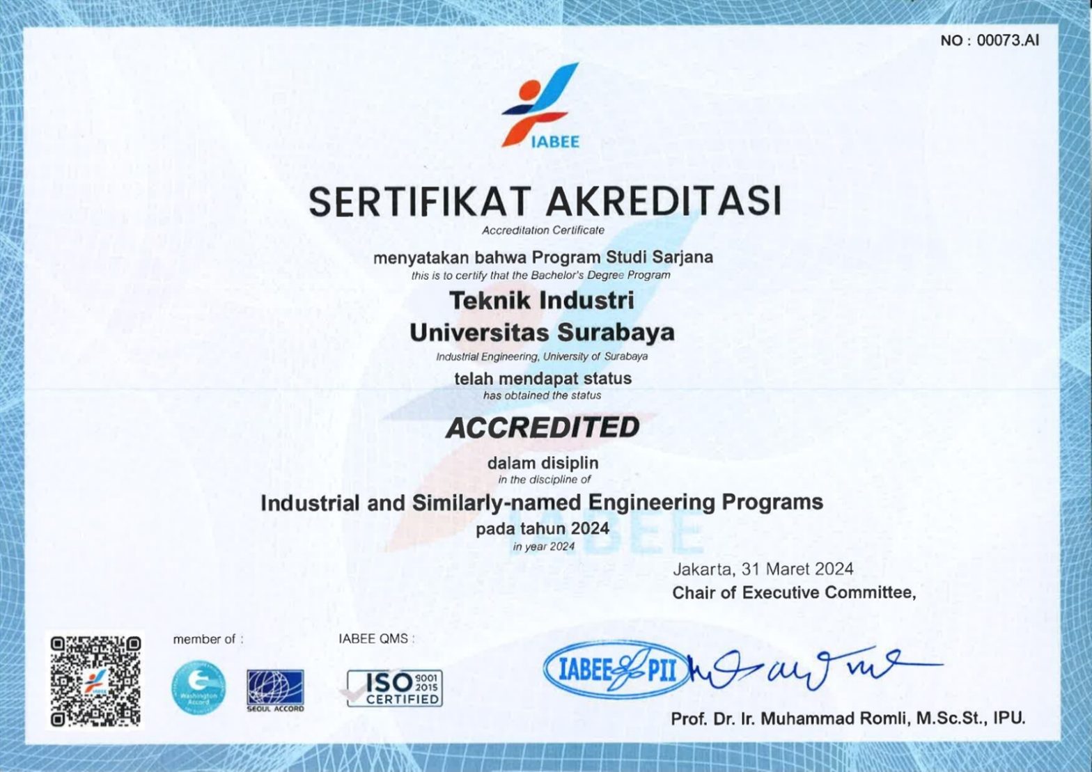 Akreditasi Internasional IABEE untuk TI UBAYA - Teknik Industri Ubaya